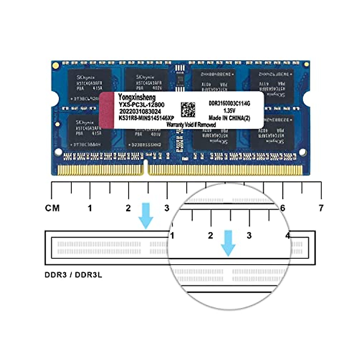 Yongxinsheng DDR3 / DDR3L 8GB Kit (4GBx2) Laptop RAM 1600MHz PC3L/PC3-12800 SODIMM Non-ECC Unbuffered 1.35V/1.5V 2Rx8 Dual Rank 204 Pin CL11 Notebook Computer Memory Upgrade Module(Blue)