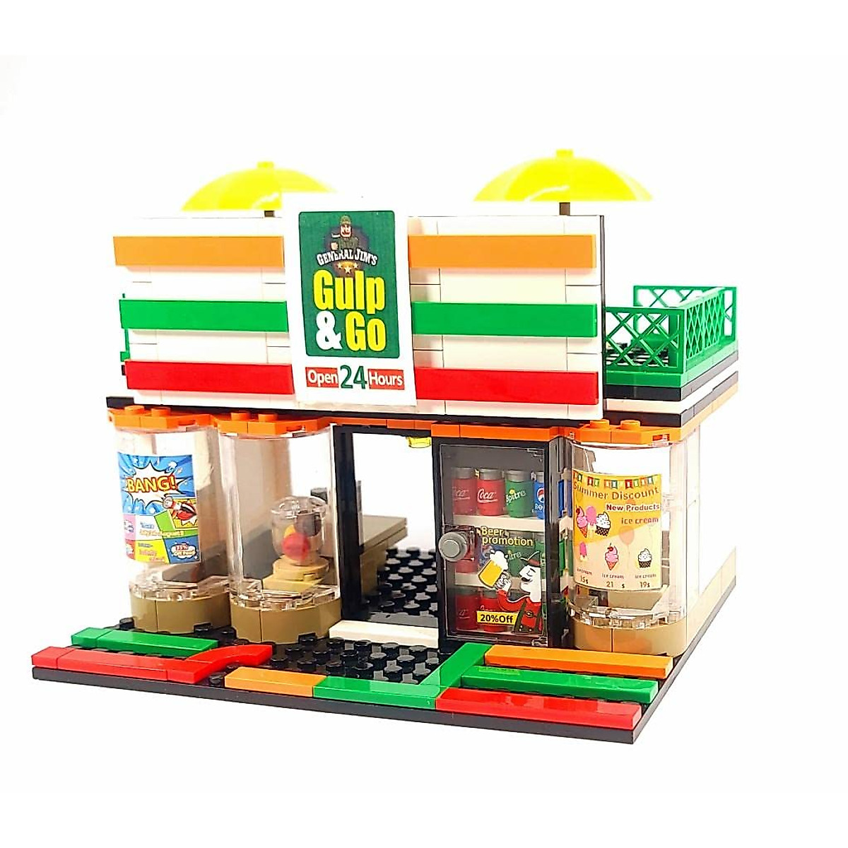 General Jim's 'Gulp & Go' Modular Convenience Store & Gas Station Building Blocks Set - 320 Piece Creator Street Bricks Kit