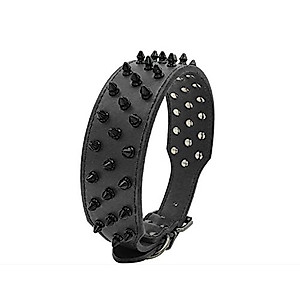 Benala 2" Black Leather Dog Collars Cool Spiked Studded Pet Dog Collar for Medium Large Dogs Pitbulls Mastiff Bully