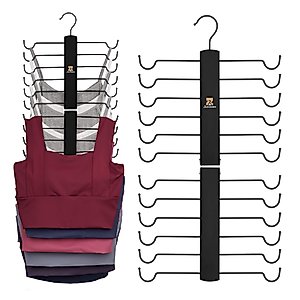ZEDODIER Tank Top Hanger，2 Pack Wooden Bra Organizer for Closet, 12 Storage Capacity, Top 360° Rotation, Hanging Space Saving Hook for Tank Tops, Sport Bras, Camisoles, Lingeries, Black
