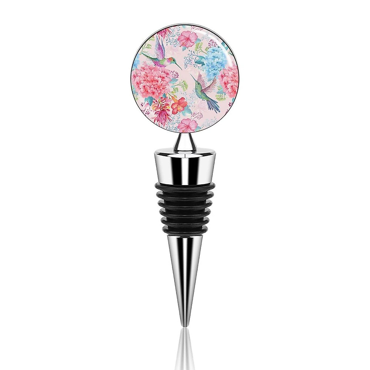 Tropical Flowers and Hummingbirds Wine Bottle Stoppers Reusable Cork Vacuum Plug for Champagne Glass Beverage Bottles