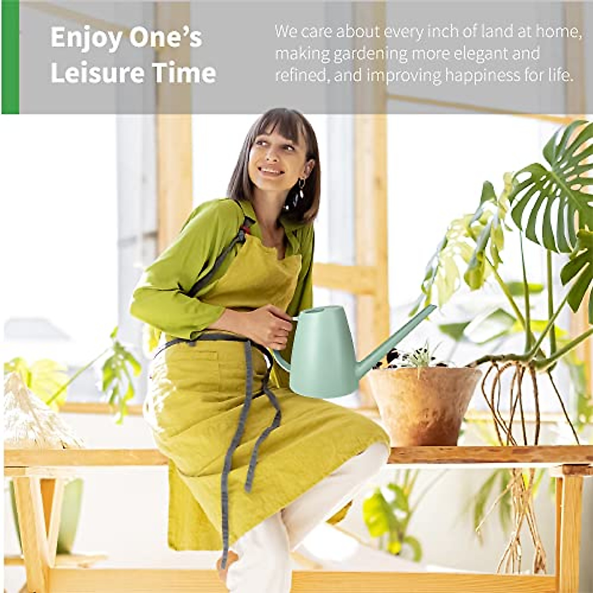 Decwxon Watering Can for Indoor Plants Garden Flower, Modern Outdoor Plants Small Watering Can,Detachable Long Spout Water can 1.8L 60oz 1/2 Gallon (Green)