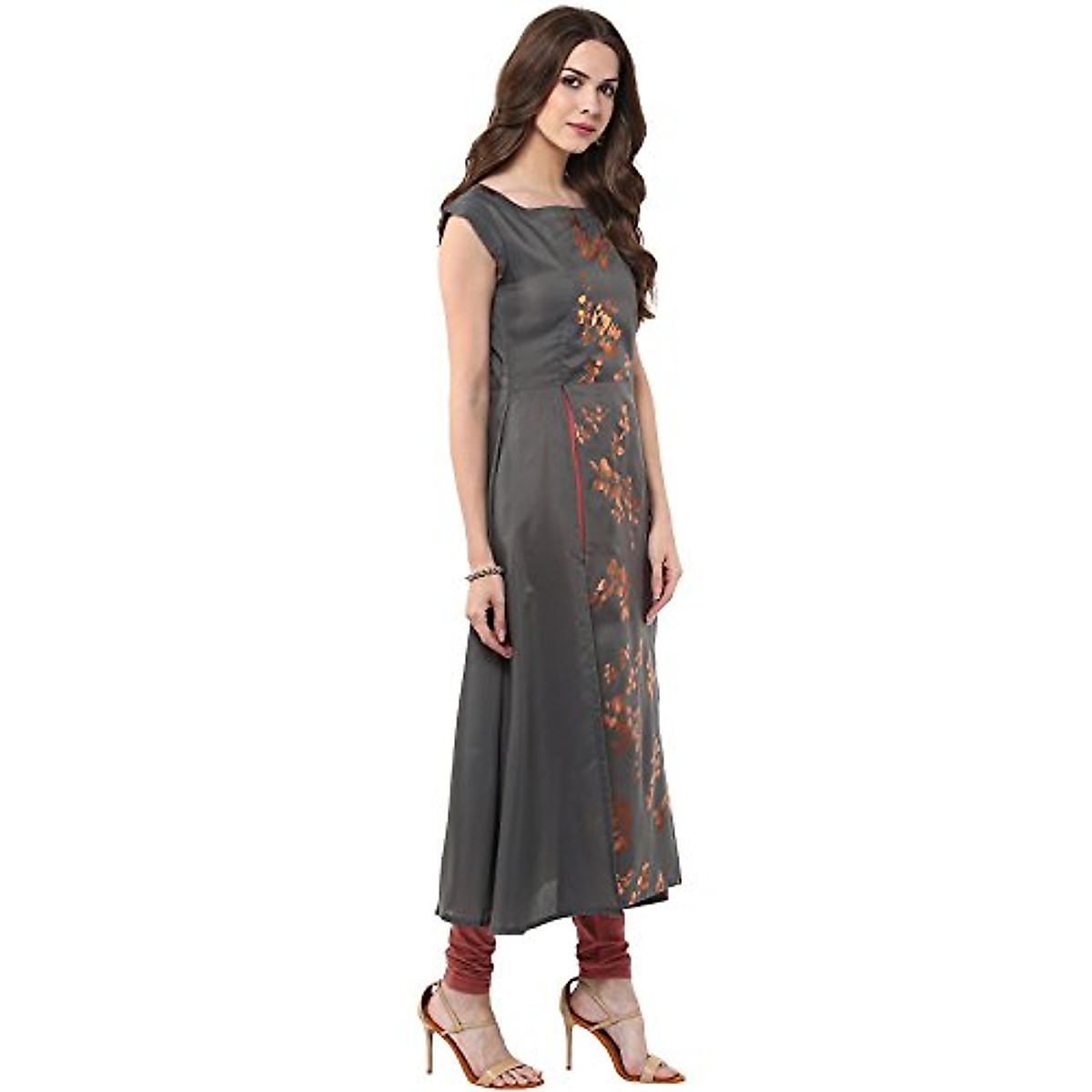 Janasya Indian Women's Tunic Tops Crepe Kurti for Women(X-Small) Grey