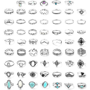 FUNRUN JEWELRY 61PCS Knuckle Ring Set for Women Joint Stackable Midi Finger Ring Bohemian Retro Vintage Jewelry