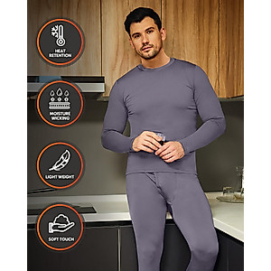 Thermal Underwear for Men, 2 Pack Long Johns Winter Long Underwear Sport Skiing Fleece Lined Base Layer Top and Bottom Set L