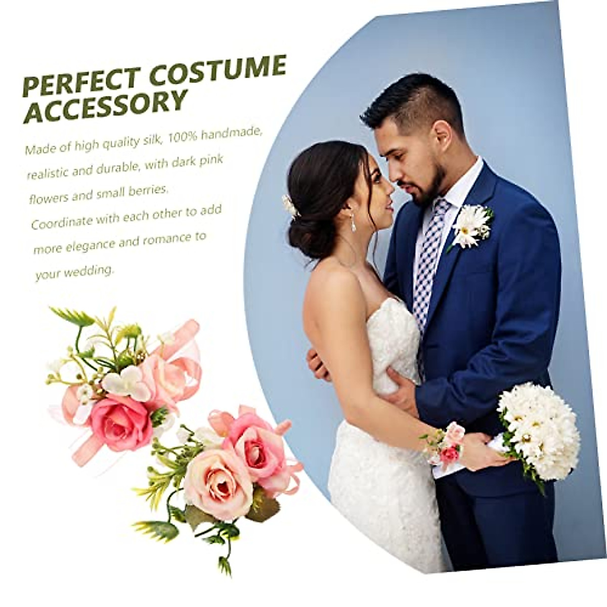 VOSAREA 1set Wrist Flowers and Corsages Finger Ring Bracelet Garland Decor Prom Bracelet Corsage Wrist Band Boutonniere Brooch Pin Corsage Wristlet Wedding Bride Wrist Corsage Pink Wreath