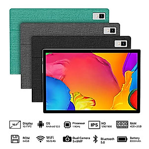 Android Tablet, 10.1 Inch Android 12 Tablet, 6GB RAM 64GB ROM, 1TB Expand, Android Tablet with 8000mAh Battery, Dual Camera, 5G WiFi, Bluetooth, FHD IPS Touch Screen, GPS, Google GMS Certified