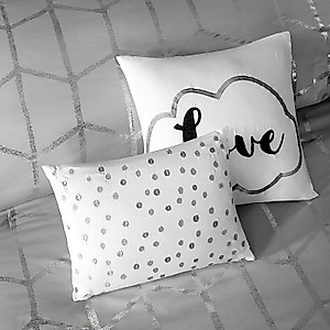 Intelligent Design Raina Full / Queen Comforter Set, Soft Microfiber Comforter Set Queen, Modern Geometric Metallic Bed Set, 5 Pieces College Bedding Comforter Set with 2 Shams, 2 Toss Pillows Grey