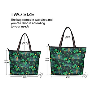 Women Tote Bag Zippered Shoulder Handbag Tropical Leaf Tote Purse with Pocket