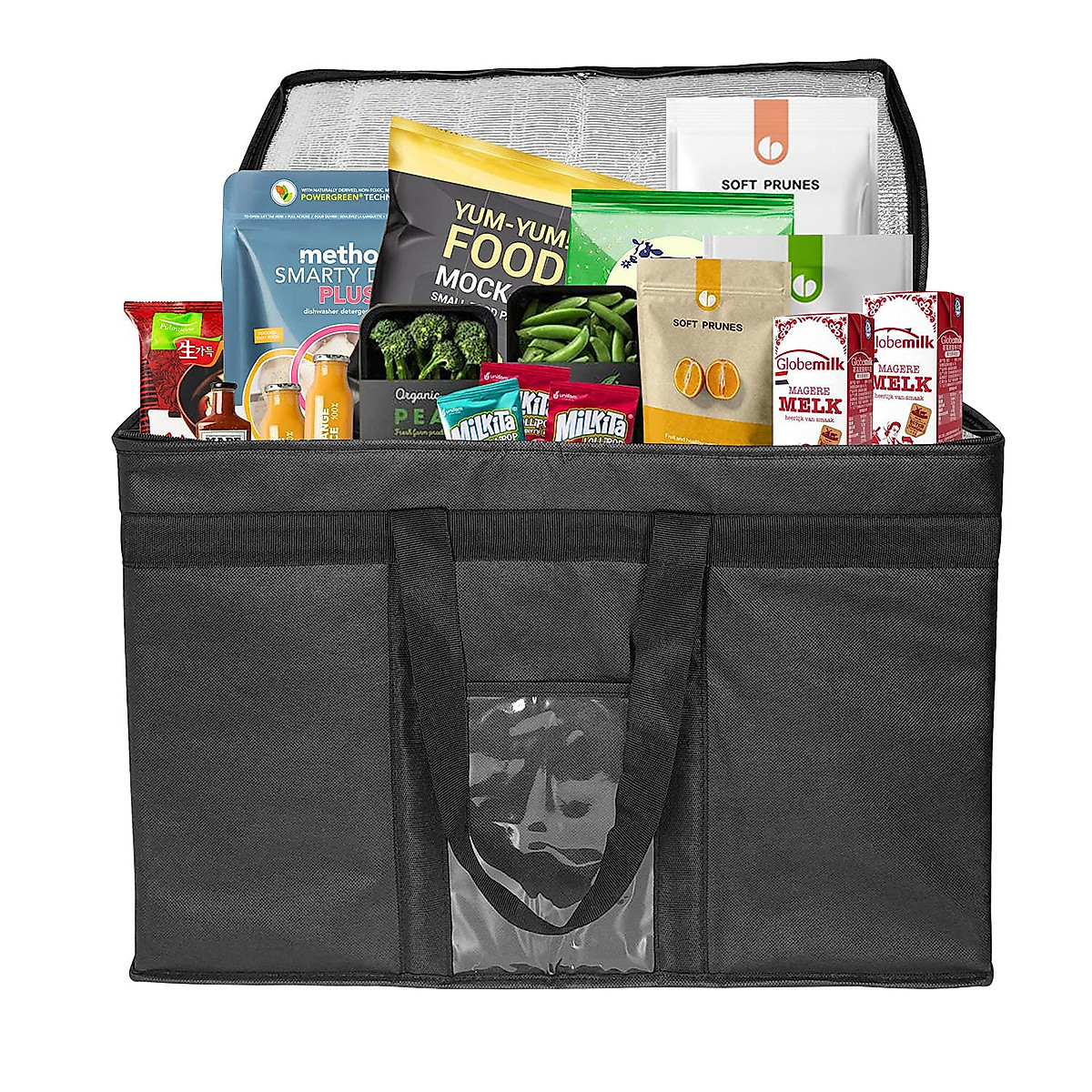 XXL-Larger Insulated Cooler Bags with Zipper Closure,Reusable Grocery Shopping Bags Keep Food Hot or Cold,Collapsible lunch bag,Grocery Transport,23"W x 15"H x 14"D