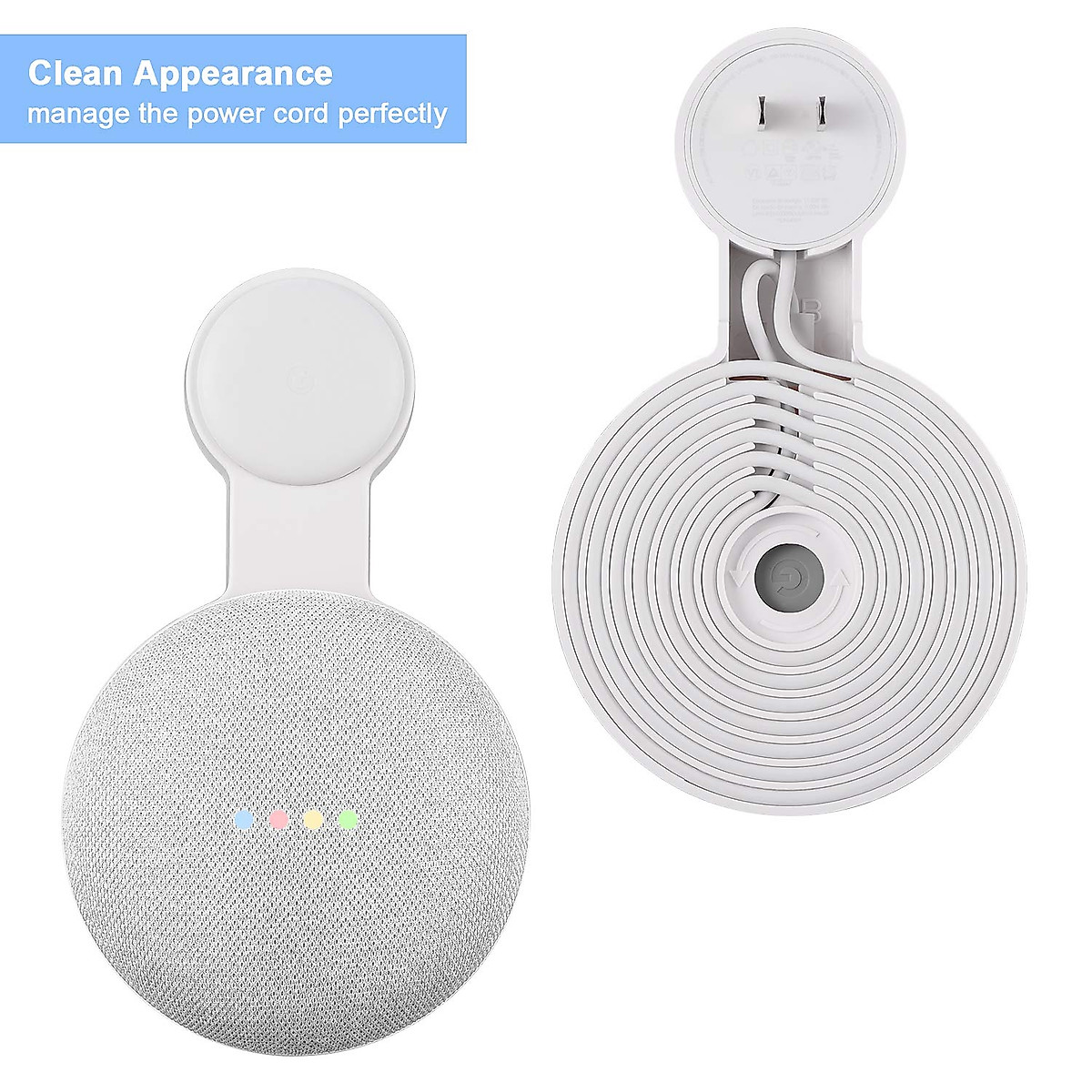 Caremoo Google Nest Mini Wall Mount Holder, Space-Saving Design Outlet Mount, Perfect Cord Management for Google Nest Mini 2nd Generation (White, 3 Pack)