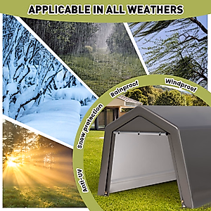 6 * 6 * 7FT Outdoor Storage Shed Carport,Portable Garage Bike Shed Tent with Roll-Up Zipper Door, Heavy Duty Waterproof Tarp Carport for Motorcycle, Bike, Firewood, Garden Tools Sheld