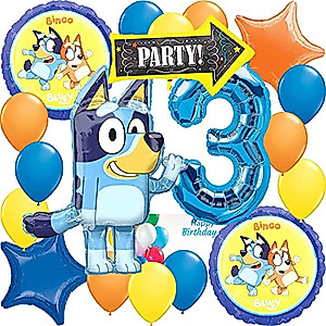 Licensed 3rd Birthday Party Supplies Balloon Bouquet Decorations, Compatible with "Bluey" Multicolored, Party Accessory