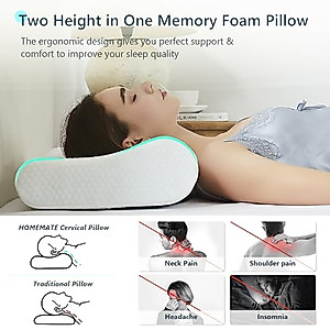 Homemate Neck Pillow Memory Foam Pillows - Ergonomic Pillow for Neck Shoulder Pain Relief Bed Pillow for Sleeping Orthopedic Cervical Pillow Support for Side Back Stomach Sleeper-Queen Size