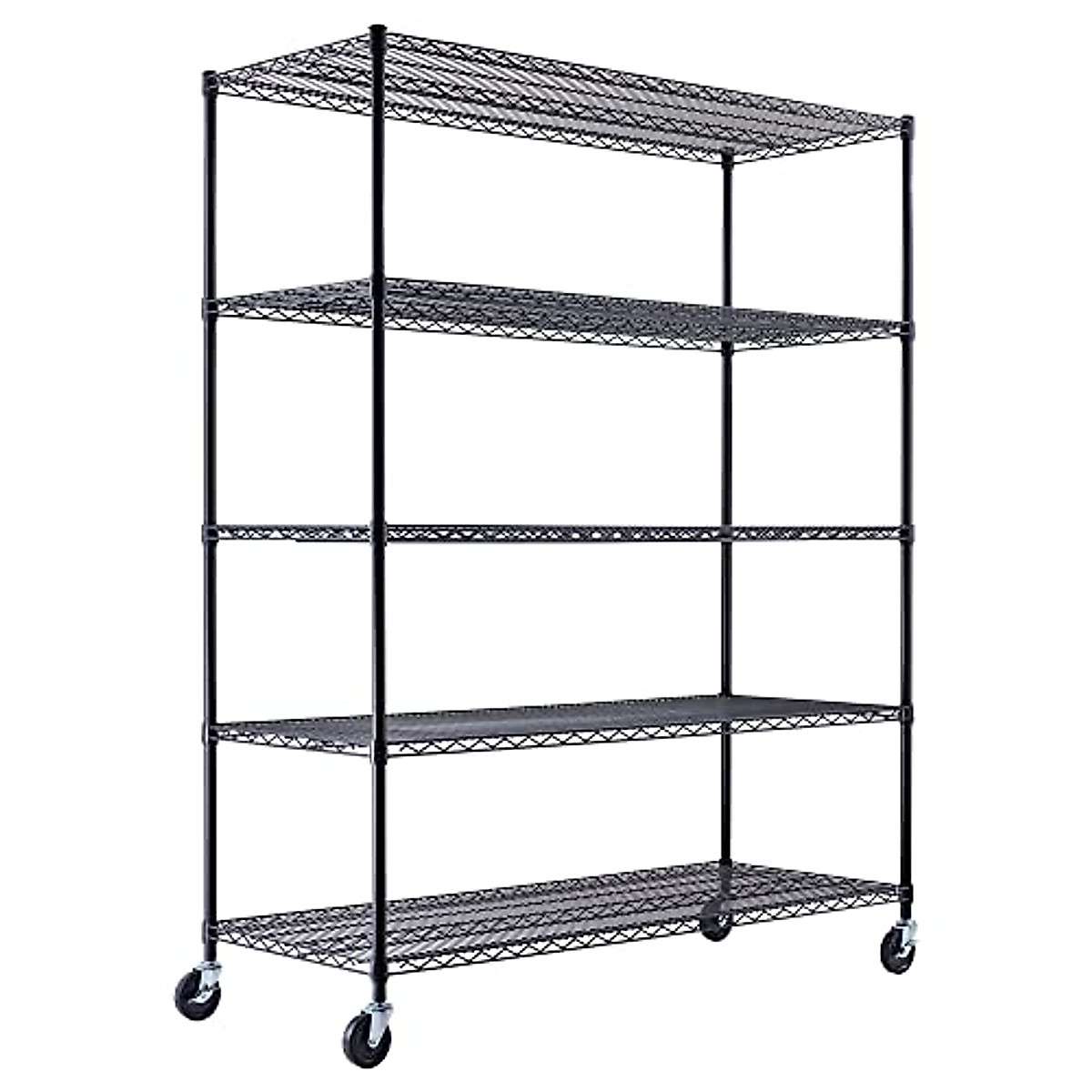 60" x 24" x 72" Black 5-Tier Wire Shelving NSF 3000 LBS Max Capacity Heavy Duty Steel Storage Rack for Restaurant, Warehouse, Commercial, Industrial, and Hospital Uses (Includes Casters)