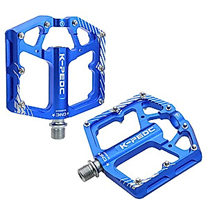 K PEDC Bike Pedal Aluminum Alloy 9/16" Bike Pedal MTB Wide Platform Flat Non-Slip Bicycle Pedals with 3 Bearings for Mountain Bikes, Road, BMX Blue