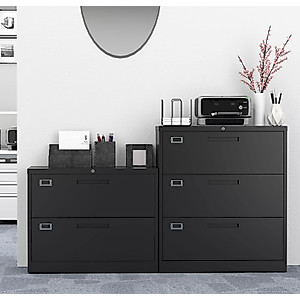 MIIIKO Lateral File Cabinet 3 Drawer, Metal Filing Cabinet with Lock for Home Office, Large Storage File Organizer for Hanging File Folders,Easy Assemble
