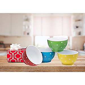 Bruntmore 20 Ounce polka Dot ceramic bowls, Dessert Bowls Set Of 4, 20 Oz Porcelain Dip Ice Cream Bowls, Serving Bowls,Microwave,Pasta Bowls Best for Christmas Gift