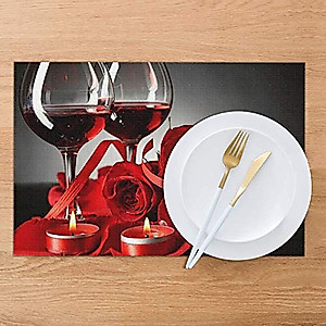 VGFJHNDF Red Wine Rose Placemats Set of 6 Pieces,Dining Table Washable Rose Table Mats for Kitchen Dining Home Decoration, 12 X 18 Inch