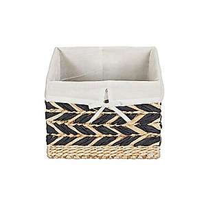 Household Essentials Brown Rectangle Woven Wicker Storage Basket with Liner | Black