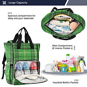 Jihqo Diaper Bag Backpack National Tartan Saint Patrick Plaid Travel Diaper Bags for Women, 10L Functional Baby Changing Bag with Insulted Pockets, Stroller Straps