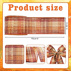 Hying Fall Ribbons for Wreath Bows Wrapping Gifts, Linen Plaid Orange Harvest Ribbon for Gift Wrapping Thanksgiving Party Fall Decoration Crafts, 2.5" X 10 Yards Autumn Thanksgiving Wired Edge Ribbon