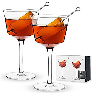 Viski Nick and Nora Glasses, Stemmed Drinkware, Premium Crystal Cocktail Glasses, Cocktail Coupe Glasses, Home and Bar Glass cups, Set of 2, 6oz