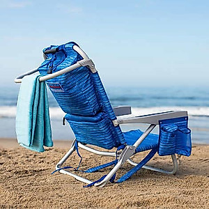 Tommy Bahama 2 2016 Backpack Cooler Beach Chair with Storage Pouch and Towel Bar (Blue Stripe)