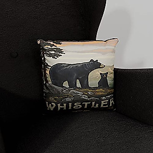 Whistler Canada Black Bear Family Canvas Throw Pillow for Couch or Sofa at Home & Office from Travel Artwork by Artist Paul A. Lanquist 18" x 18".