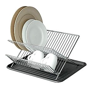 Smart Design Dish Drainer Rack w/ In Sink or Counter Drying - Steel Metal Wire - Cutlery, Plates, Dishes, Cups, Silverware Organization - Kitchen (Folding, Chrome)