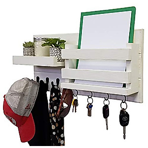 Restyled Farmhouse Mail Organizer with Hooks, 20 Paint Colors - Mail Holder for Wall, Key and Mail Holder for Wall, Mail Sorter, Mail Storage, Mail Holder, Key Organizer, Folder, HANDMADE IN THE USA