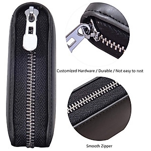 Easyoulife Genuine Leather Credit Card Holder Case Passport Wallet RFID Blocking (Black)