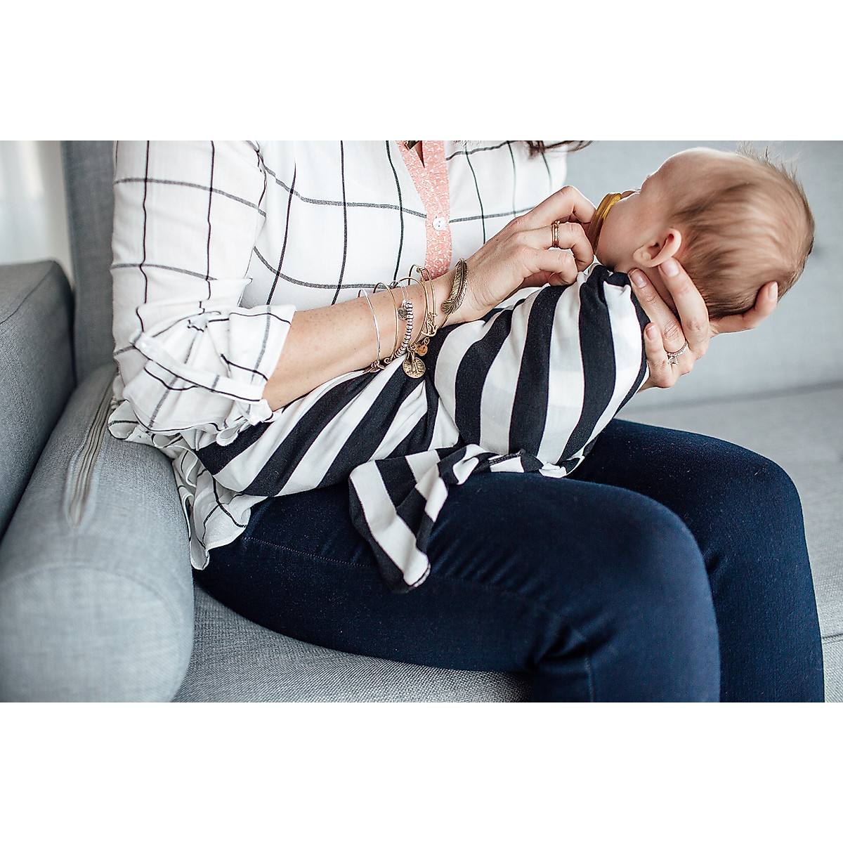 Copper Pearl Large Premium Knit Baby Swaddle Receiving Blanket Black and White Classic