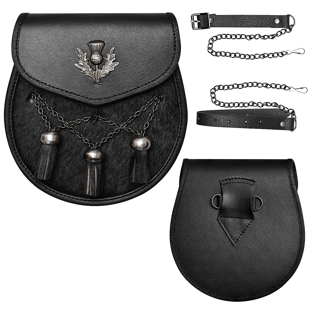 HIGHLAND REDSTONE Scottish Kilt Semi Dress Real leather Sporran (Brown Thistle)