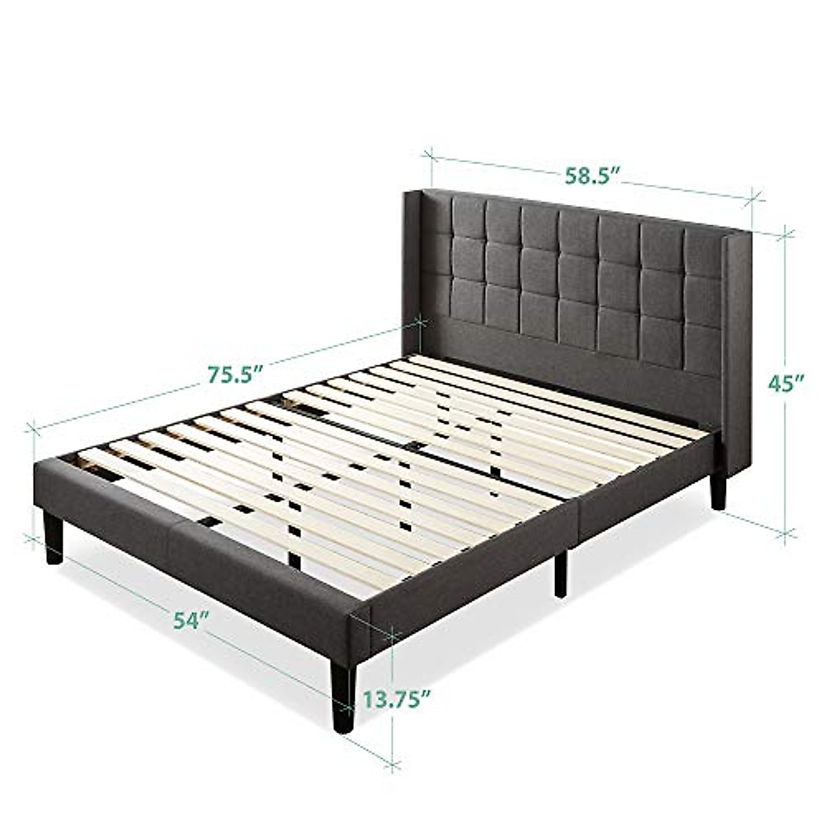 ZINUS Dori Upholstered Platform Bed Frame with Wingback Headboard, Mattress Foundation, Wood Slat Support, No Box Spring Needed, Easy Assembly, Full