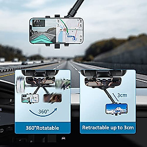 Kairiyard Car Phone Holder Mount, 360°Rotatable and Retractable Car Rearview Mirror Phone Holder Multifunctional Universal Cell Phone Mount Stand for All Mobile Phones