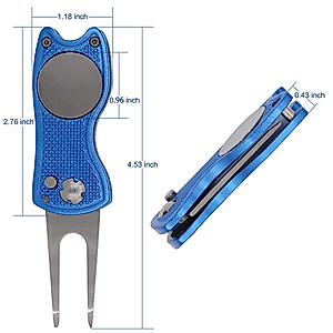 Divot Repair Tool with Magnetic Divot Tool, Golf Divot Repair Tool Made of Metal, Golf Divot Tool Foldable Design (Blue)