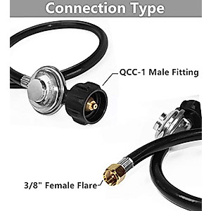 DOZYANT 5 Feet Universal QCC1 Low Pressure Propane Regulator Grill Replacement with 5 FT Hose for Most LP Gas Grill, Heater and Fire Pit Table, 3/8 inch Female Flare Nut