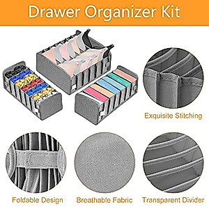 Coopay Underwear Sock Organizer Drawer Organizer Foldable Closet Underwear Organizer Drawer Divider for Bra Panties Ties Socks Clothes Storage with Washable Fabric, 3 Set (Gray)