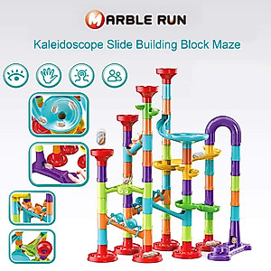 93Pcs Marble Run Set Building Blocks with 30 Glass Marbles for Kids Girls Boys Toys Stem Maze Educational Race Game Birthday Gifts (LargeA)