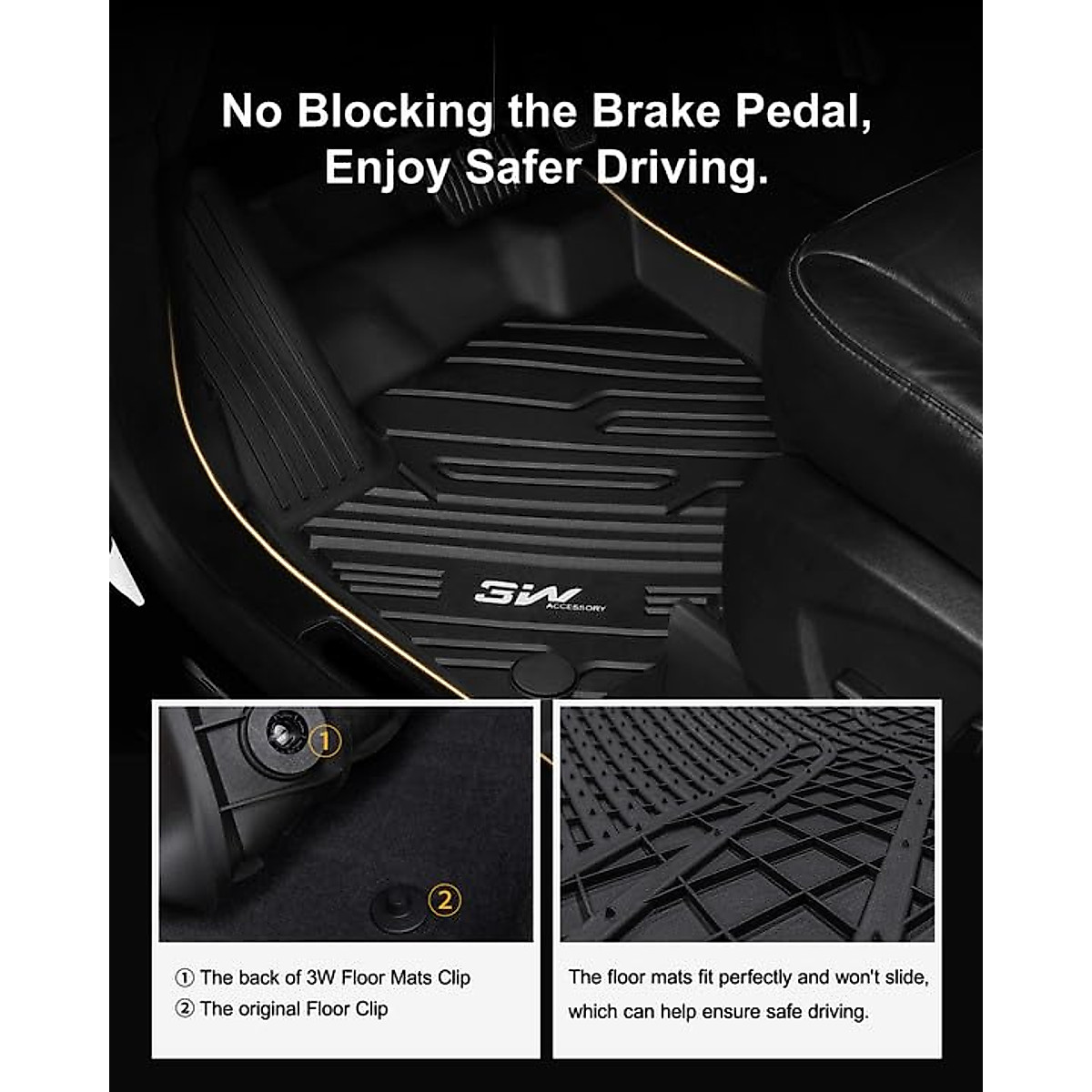 3W Floor Mats Fit for Ford F150/F-150 Lightning SuperCrew Cab 2015-2024, TPE All Weather Custom Fit Car Accessories 1st and 2nd Row Full Set Car Liners (Without Under-Seat Storage)