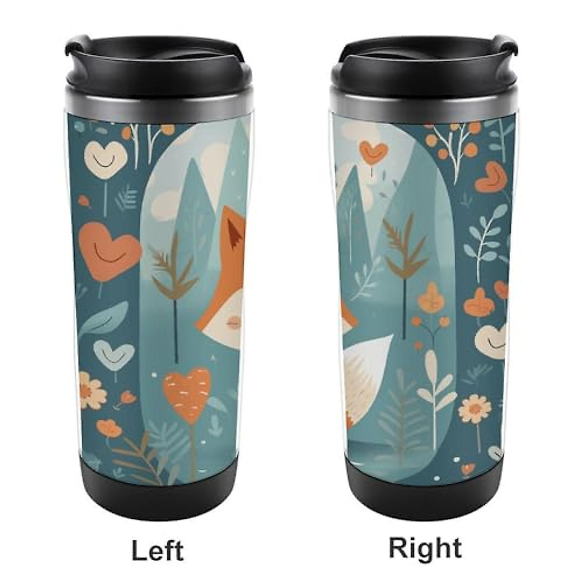 RTFGHJS 13oz Vacuum Insulated Stainless Steel Tumbler with Leakproof Lid Fox And Heart 304 Stainless Steel Travel Mug Wide Mouth Coffee Cup for Hot & Cold Drinks (380ml)