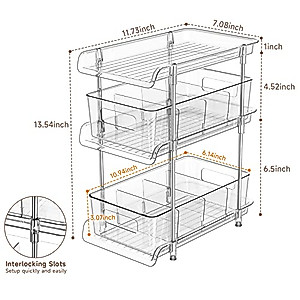 2Set 3 Tier Clear Bathroom Organizer with Dividers, Pull-Out Pantry Organization and Storage, Multi-Purpose Under Sink Organizers and Storage, Vanity Skincare Cosmetic Closet Organizer Medicine Bins