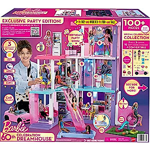 Barbie 60th Celebration DreamHouse Playset (3.75 ft) with 2 Exclusive Dolls, Car, Pool, Slide, Elevator, Lights & Sounds, 100+ Pieces, 3 Year Olds & Up
