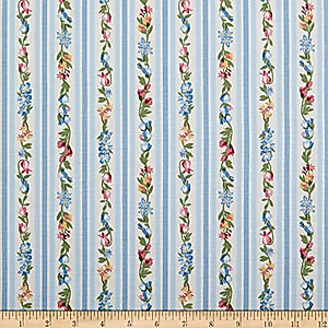 Kaufman Flowerhouse Serene Flower Stripe Blue, Fabric by The Yard