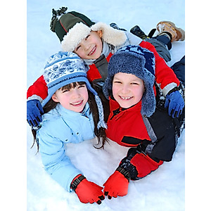 Eurzom 2 Pairs Kids Winter Gloves Waterproof Ski Gloves Windproof Warm Unisex Ski Gloves Warm Snow Gloves with Hook and Loop(Red, Blue, for 6-13 Years)