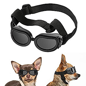 Lewondr Dog Sunglasses Small Breed Dogs Goggles UV Protection,Goggles for Small Dogs Eye Wear Protection with Adjustable Strap Windproof Anti-Fog Sunglasses for Small Dogs Doggy Doggie Glasses,Black