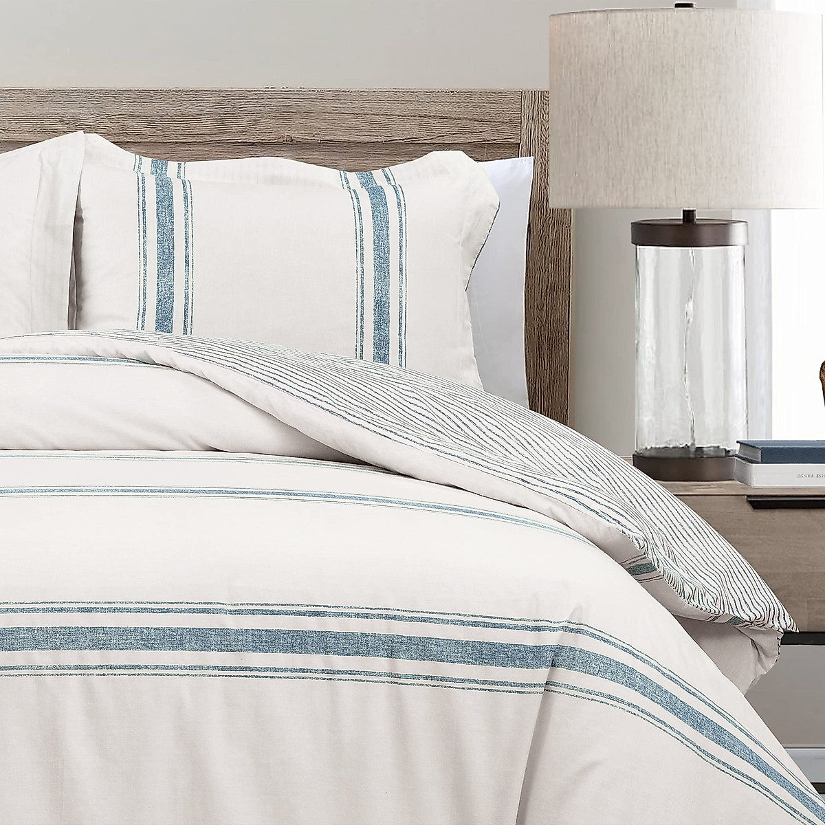Lush Decor Comforter Farmhouse Stripe, King, Blue