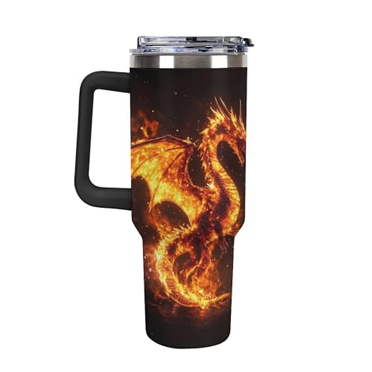 Fire And Blue Dragons Insulated Tumblers with Handle Stainless Steel Coffee Mug Funny Travel Cup with Lid Straw 40oz