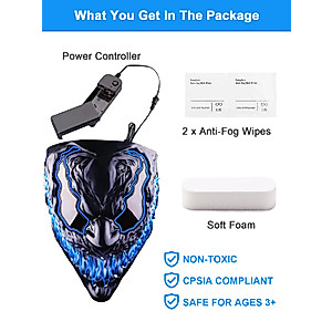 Quanquer LED Light Up Mask for Adults Kids, Unique Neon Glow Masks with Dark and Evil Glowing Eyes, Conspicuous Menacingly Cool Halloween Costume for Men Women Cosplay-Blue